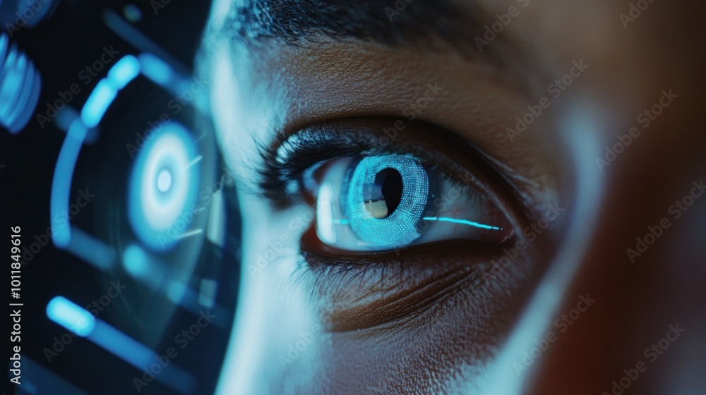 A person using iris scan authentication to log in to a secure online account, showcasing ...