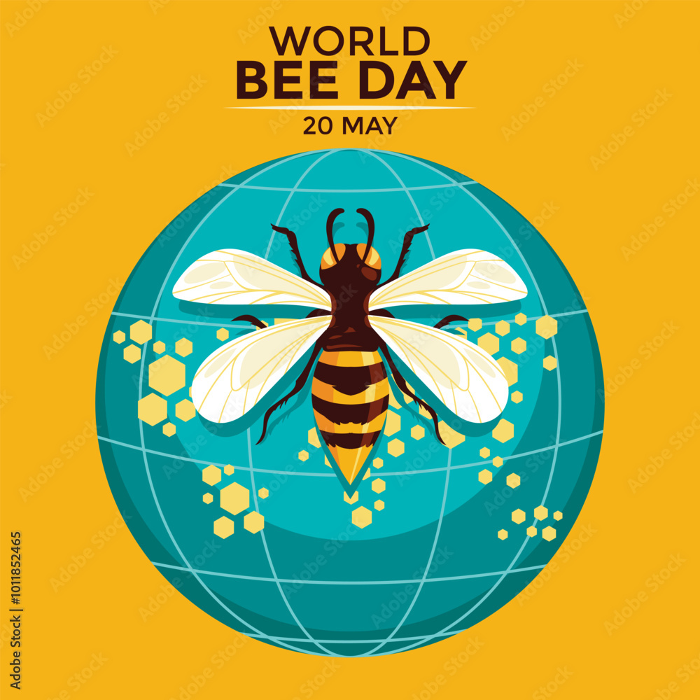 World Bee Day creative template with bee illustration and honeycomb ...