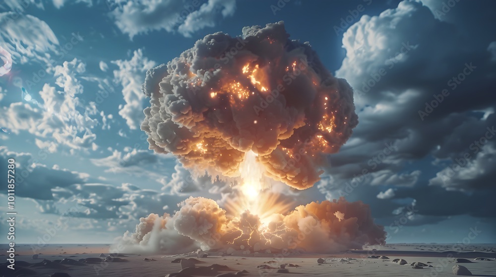 Iconic Mushroom Cloud Explosion During Atomic Bomb Test Captured at ...