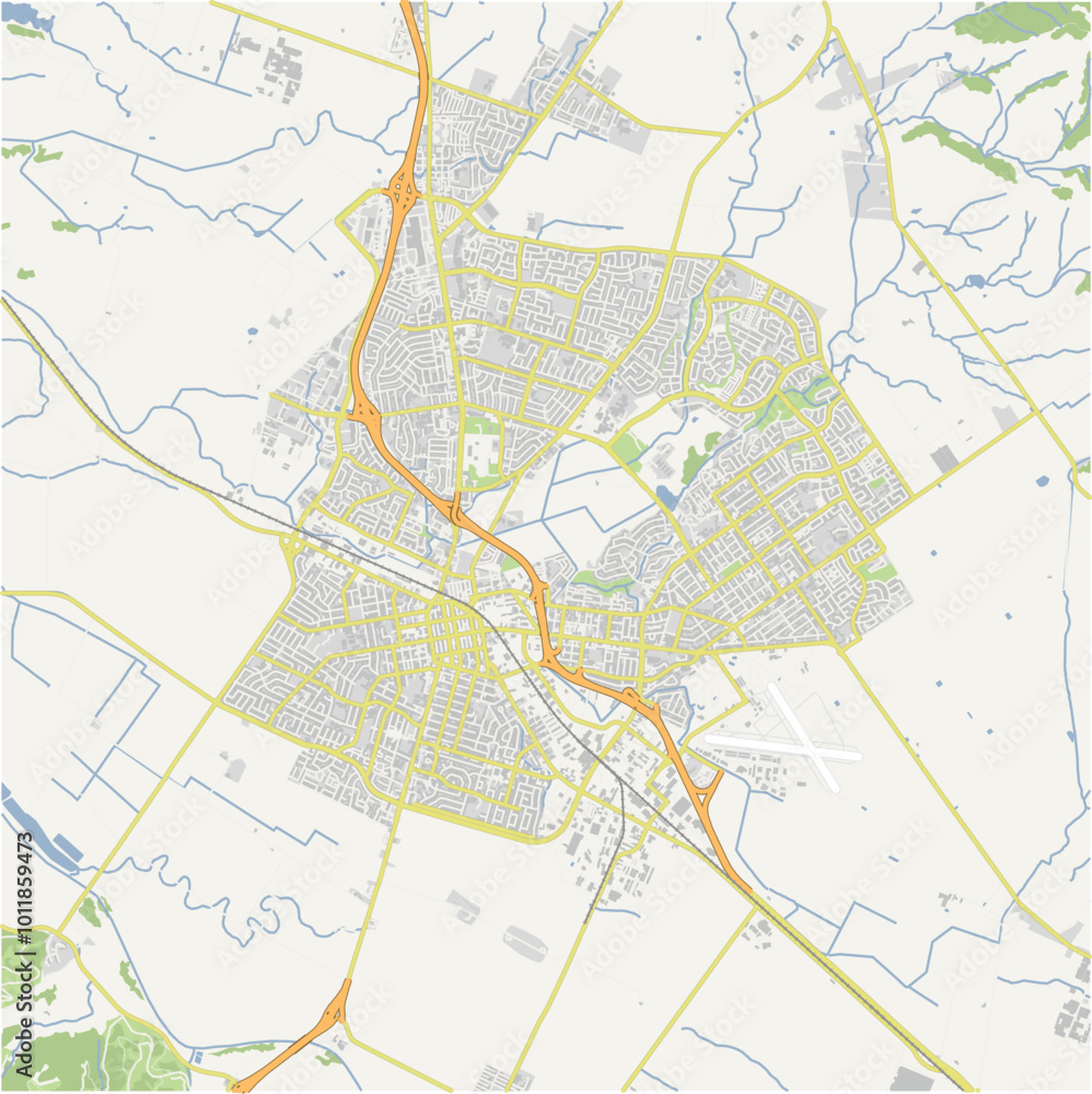 Map of Salinas in California in a normal road map style. Contains ...