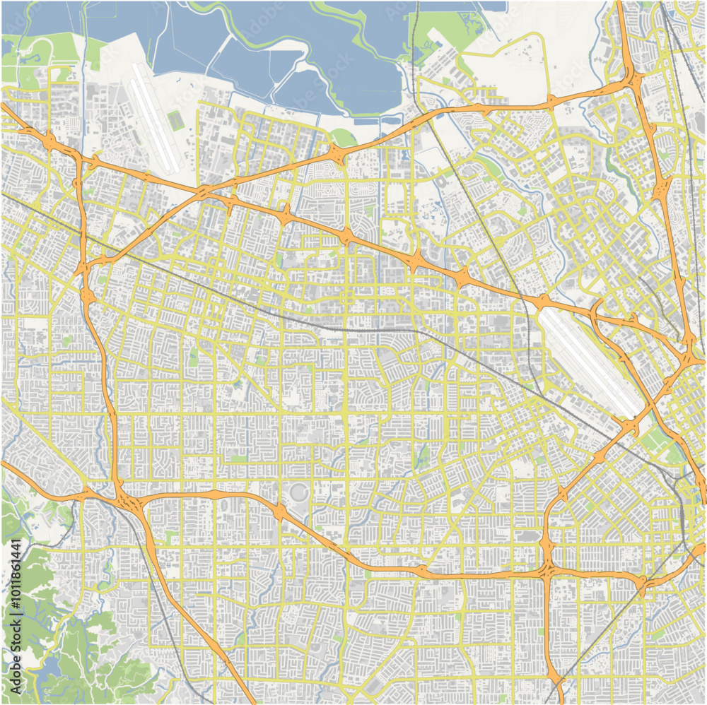 Map of Santa Clara - Sunnyvale in California in a normal road map style ...