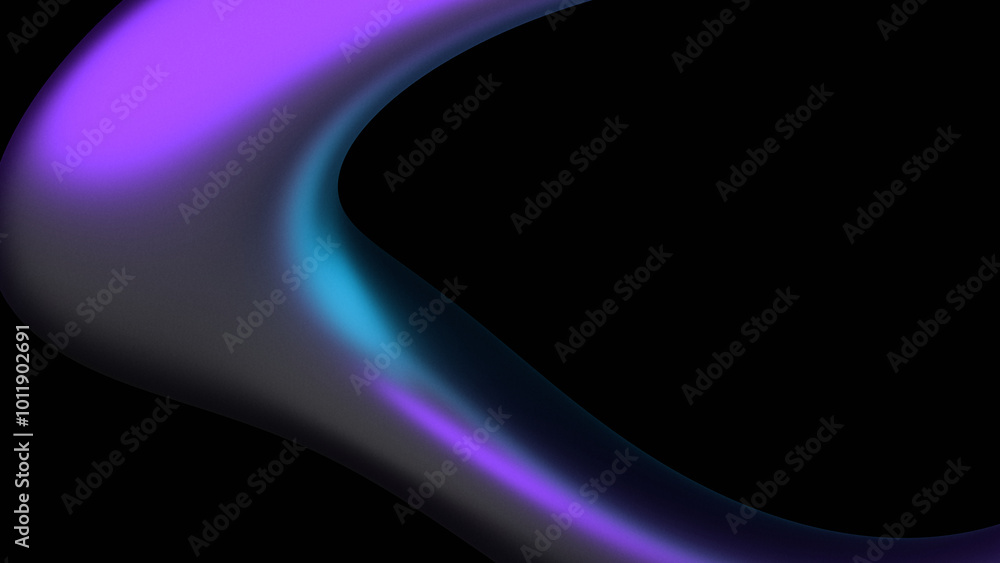 Abstract curved shape 3d render. Grainy texture metallic element with ultraviolet, light blue ...