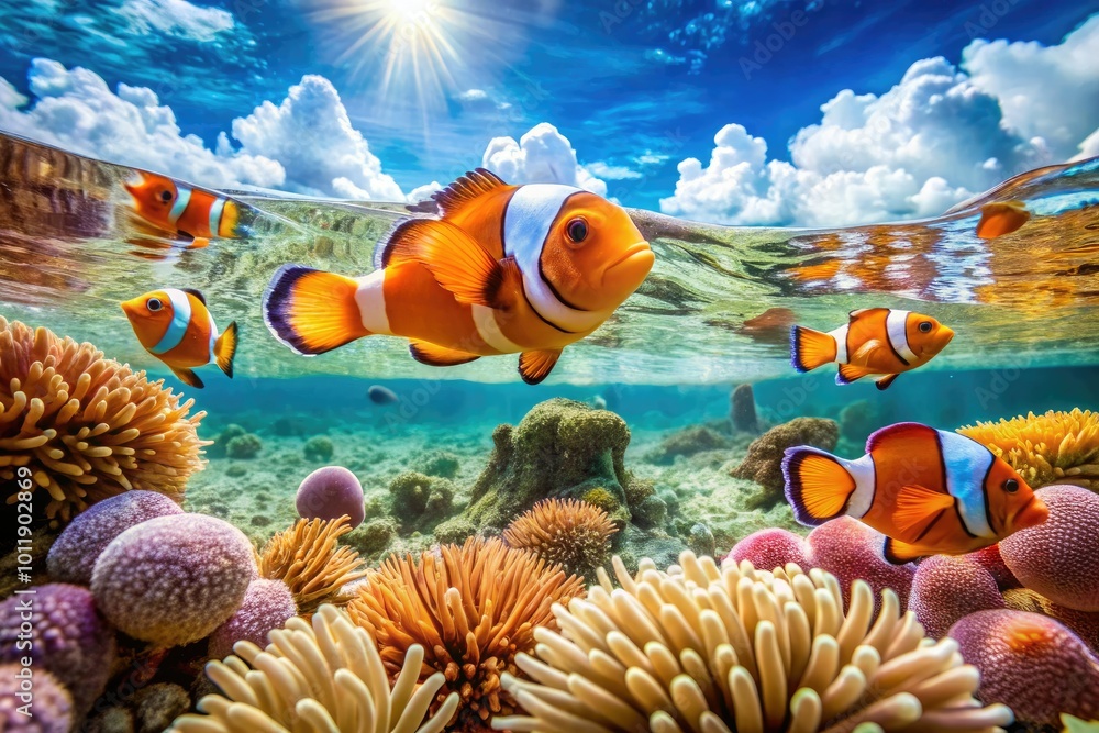 Adorable, vivid sea creatures playfully explore the enchanting ...