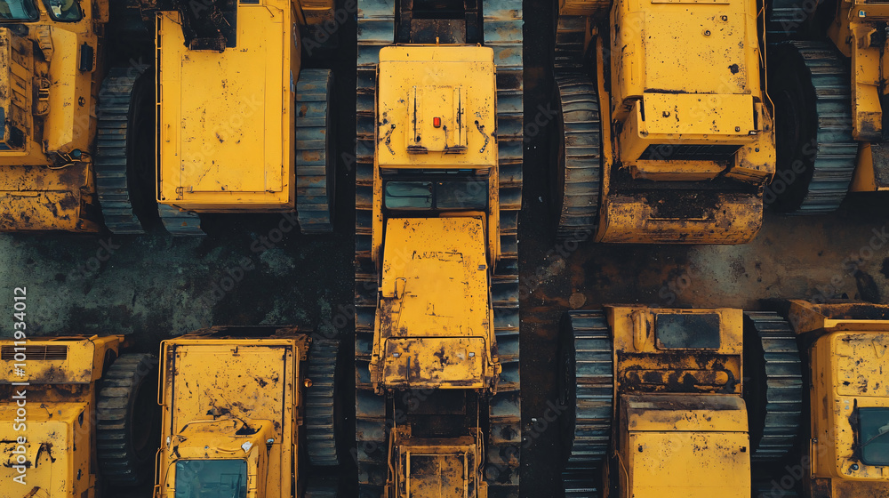 Fleet of yellow construction machines Stock Photo | Adobe Stock