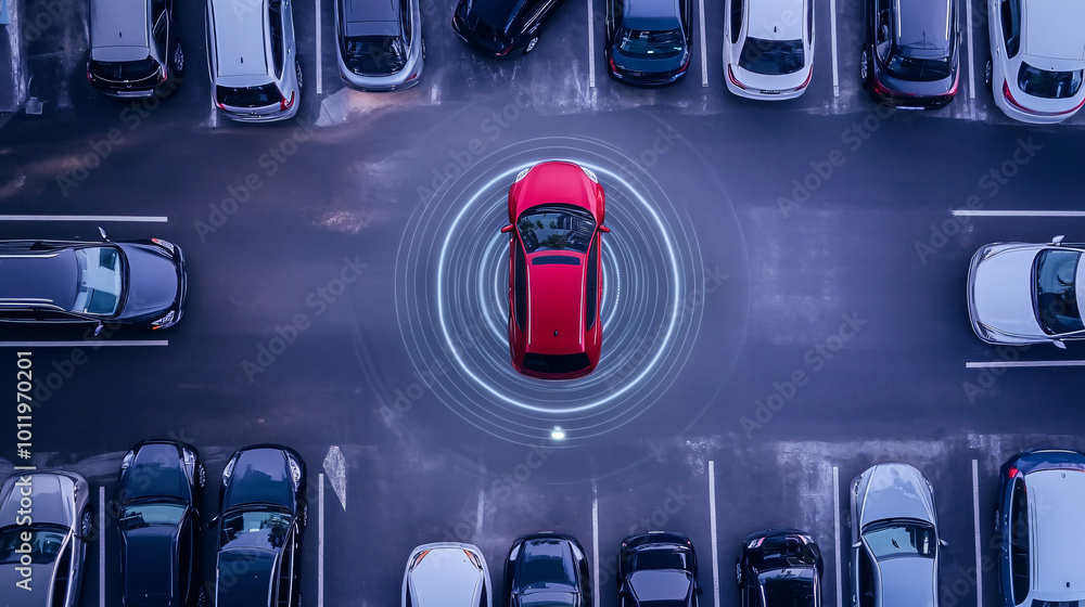 A smart car parking assist system is visualized from a top view ...