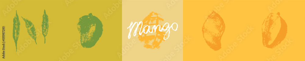 Mango icon set. Charcoal drawings. Organic Mango signs. Tropical fruit ...