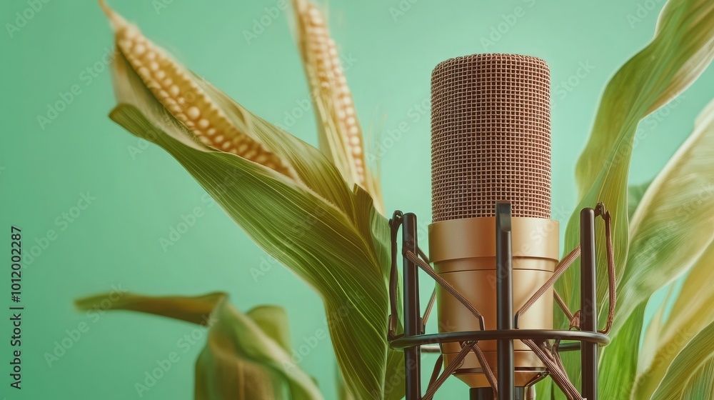 Large diaphragm condenser microphone, wrapped in a corn leaf, light ...