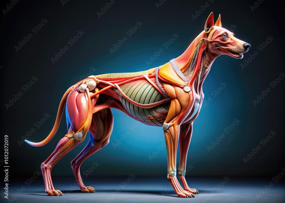 Detailed Anatomy Diagram of a Dog Showing Skeletal, Muscular, and Organ ...