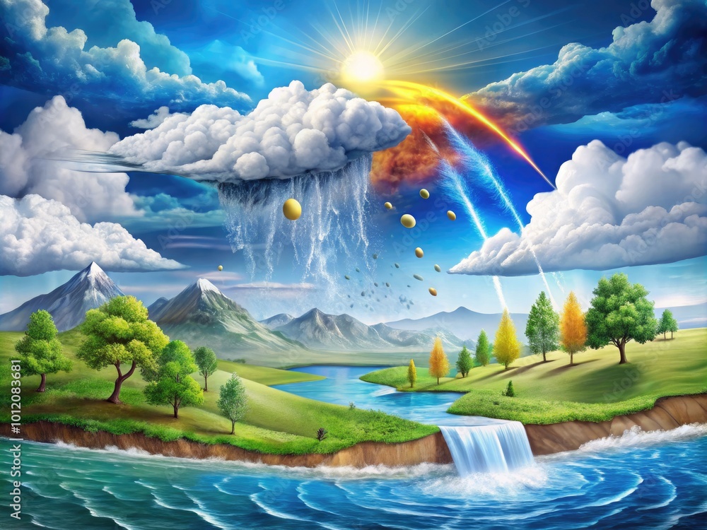 Detailed Diagram of the Water Cycle with Labels Illustrating ...