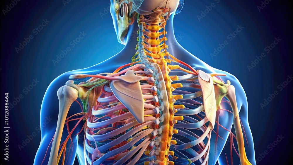 Detailed Illustration of Thoracic Vertebrae Anatomy Highlighting ...