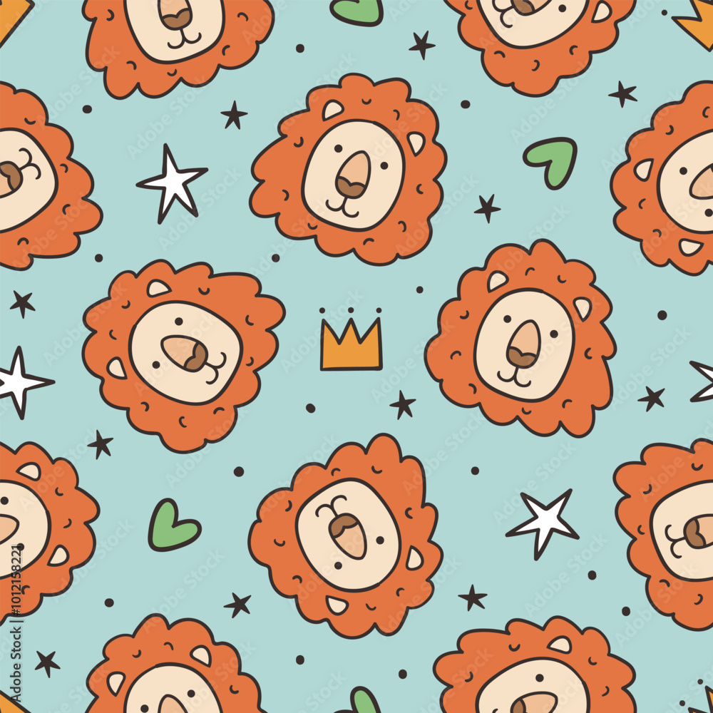Cute Lion Pattern Lion Background Stock Vector | Adobe Stock