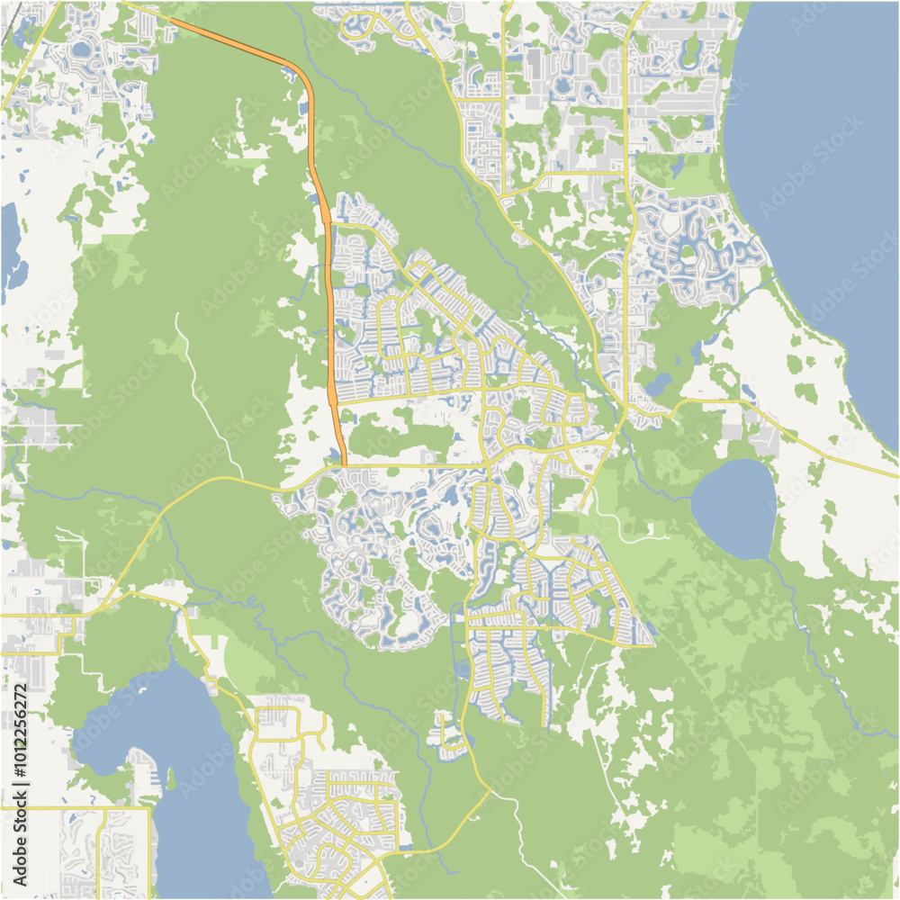 Map of Poinciana in Florida in a normal road map style. Contains layered vector with roads water ...