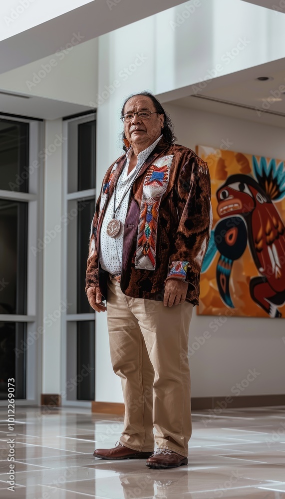Native American Professional in Office Setting with Tribal Art for ...