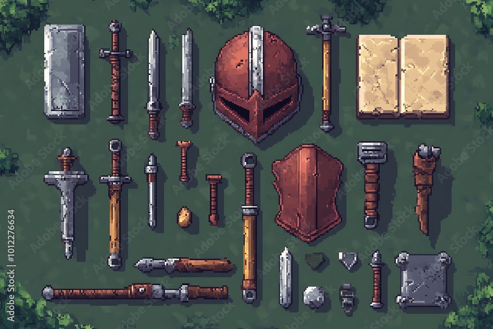 Pixel art medieval weapons and items for game assets Stock Illustration ...