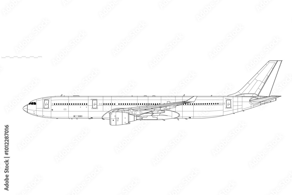 Airbus A330-300. Vector drawing of wide-body airliner. Side view. Image ...