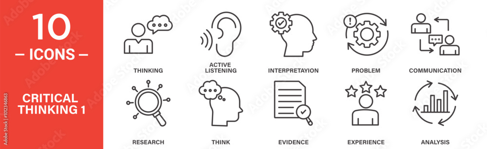 Critical Thinking Icon Set. Critical Thinking Vector Symbols in Black ...