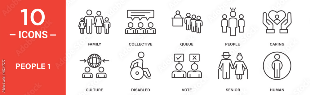 People Icon Set Featuring Family, Queue, Senior, and Culture Symbols ...