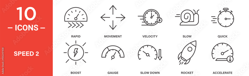 Speed Icon Set Featuring Rapid, Velocity, Boost, and Accelerate Symbols ...