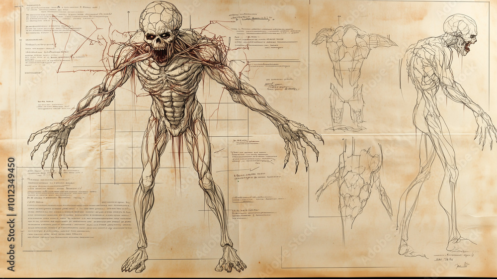 Ilustración de Stock Zombie blueprint design drawing, diagram - human ...