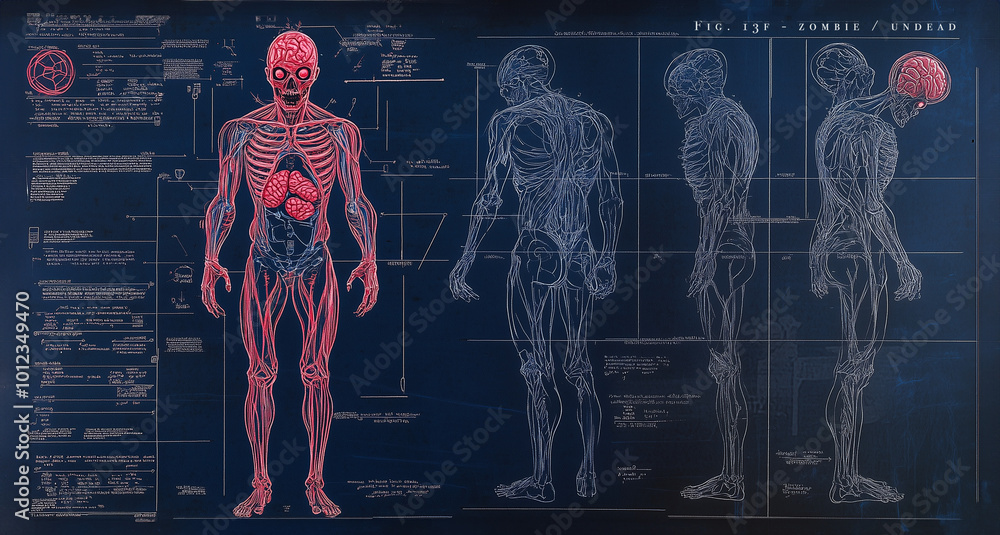 Zombie blueprint design drawing, diagram - human body blueprint ...