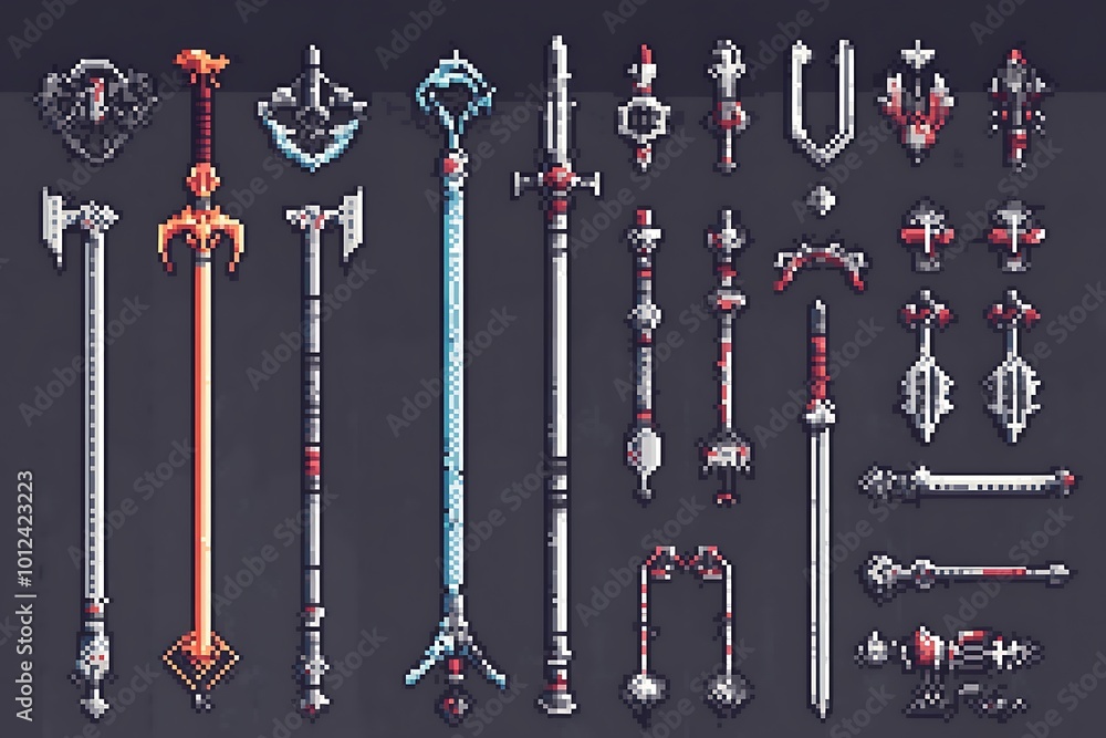 Pixel art sprites of fantasy weapons for game design Stock Illustration ...
