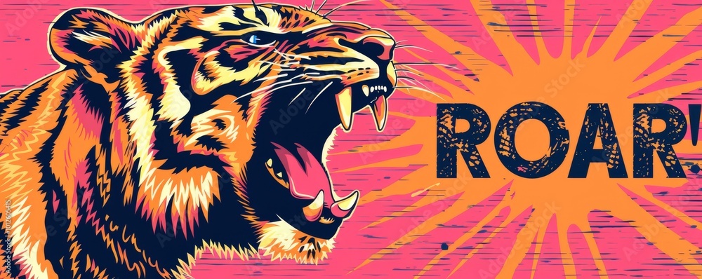 Fun pop art background featuring "ROAR!" Bold graphics, Dynamic visuals ...