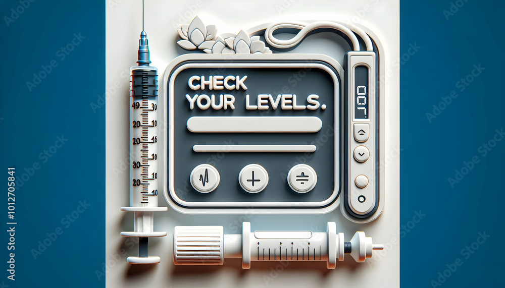 3D Insulin Syringe and Glucose Meter Border Frame Design with 'Check ...