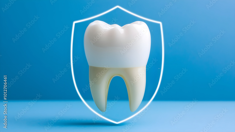 Tooth protected by digital shield, symbolizing dental security ...