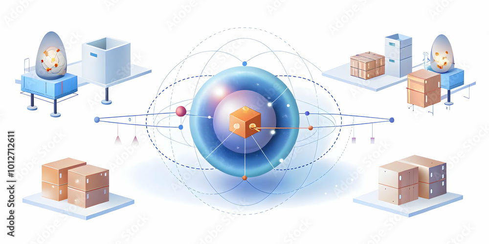Flat Quantum entangled supply chain concept as Split screen close up of ...