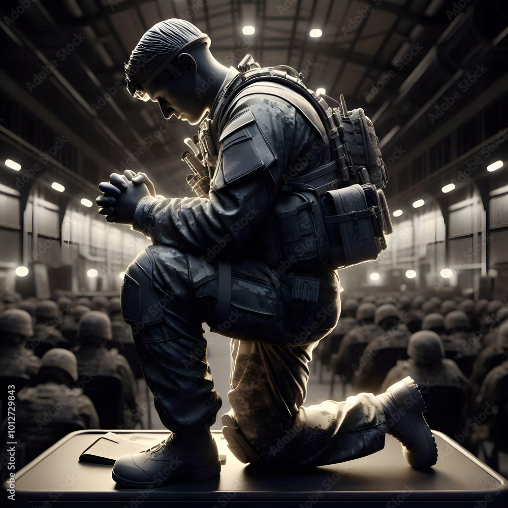 3D Soldier in Prayer before Mission: Emotional Candid Photo Reflecting ...