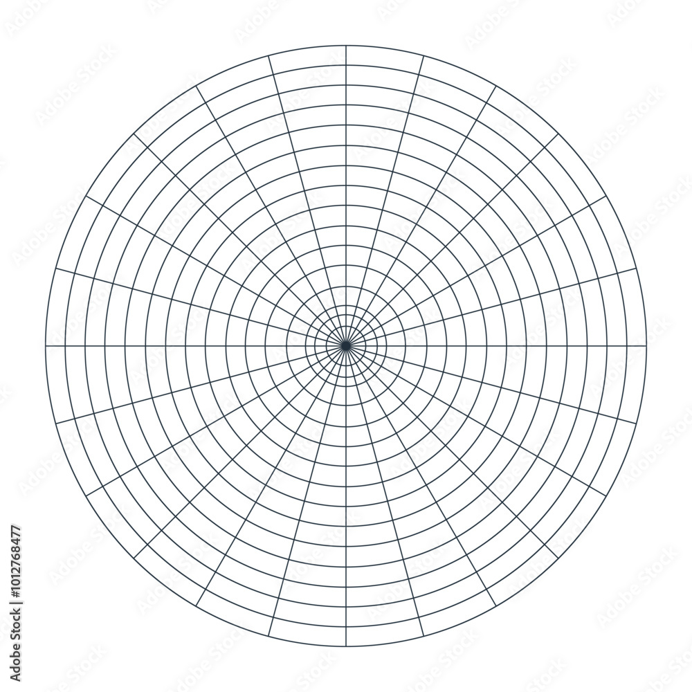 Polar coordinate circular grid isolated on white background. 360 ...