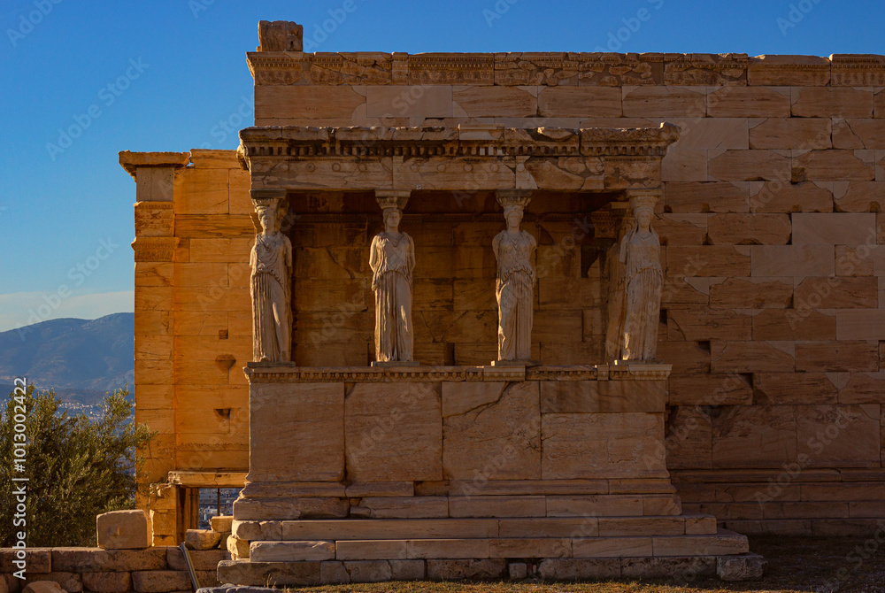 Maiden porch (or the portico of the Caryatids) of the Erechtheum temple ...