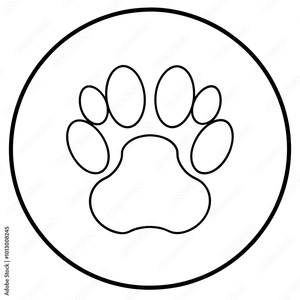 round animal paw print frame outline coloring book page line art ...