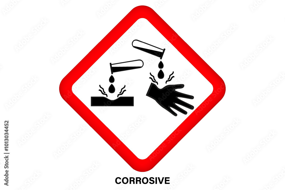 Corrosive warning sign vector. Globally harmonized system hazard pictograms symbol. Warning ...