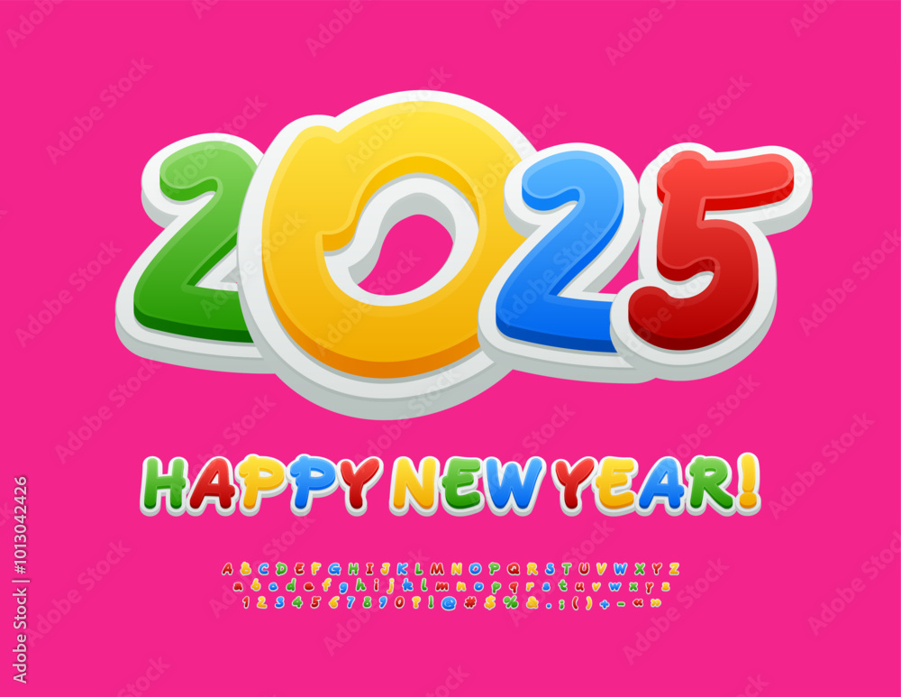 Vector children Wish Card New Year 2025! Playful 3D Font. Colorful ...
