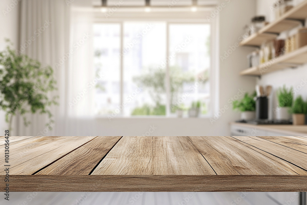 Beautiful empty counter within a clean and bright kitchen background ...