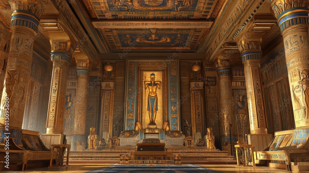 Ornate Egyptian temple interior with golden decorations. Stock Photo ...