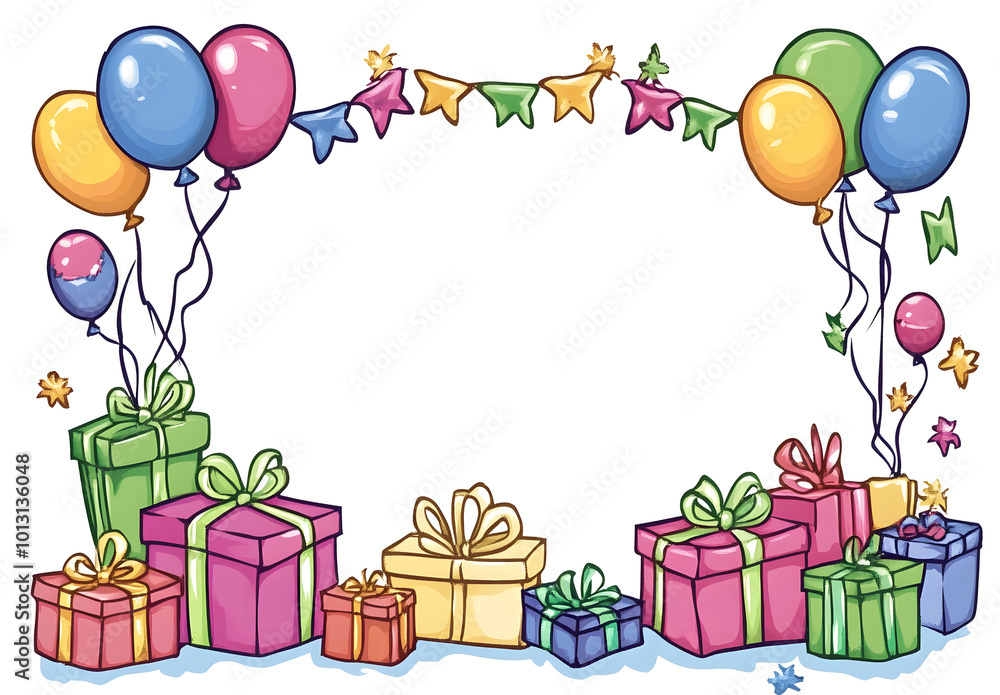 Birthday party frame border clipart, plain blank white background ...