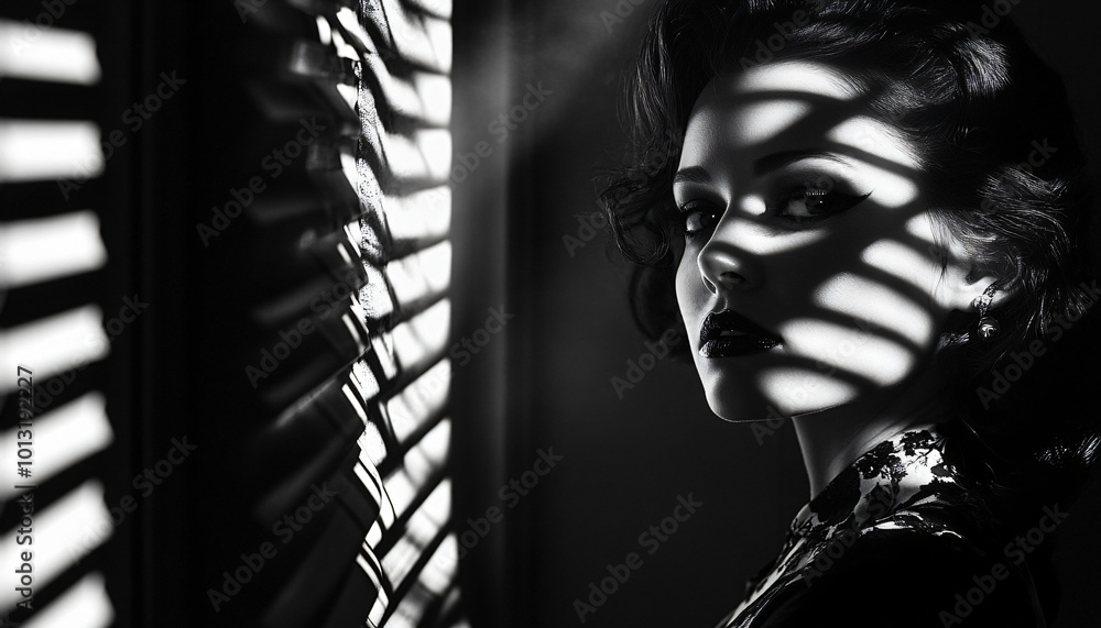 Use harsh, high-contrast black-and-white lighting to mimic the classic ...