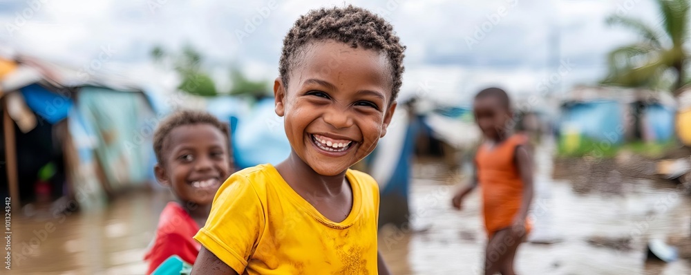 Children playing in a relief camp after their homes were flooded ...