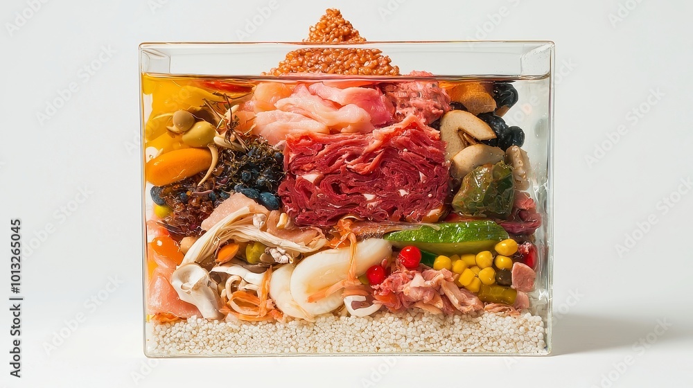 Food pyramid model on white background, vibrant colors, clear sections ...