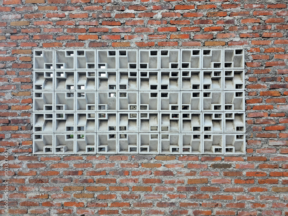 arrangement of block ventilation on the red brick wall. Air ducts for ...
