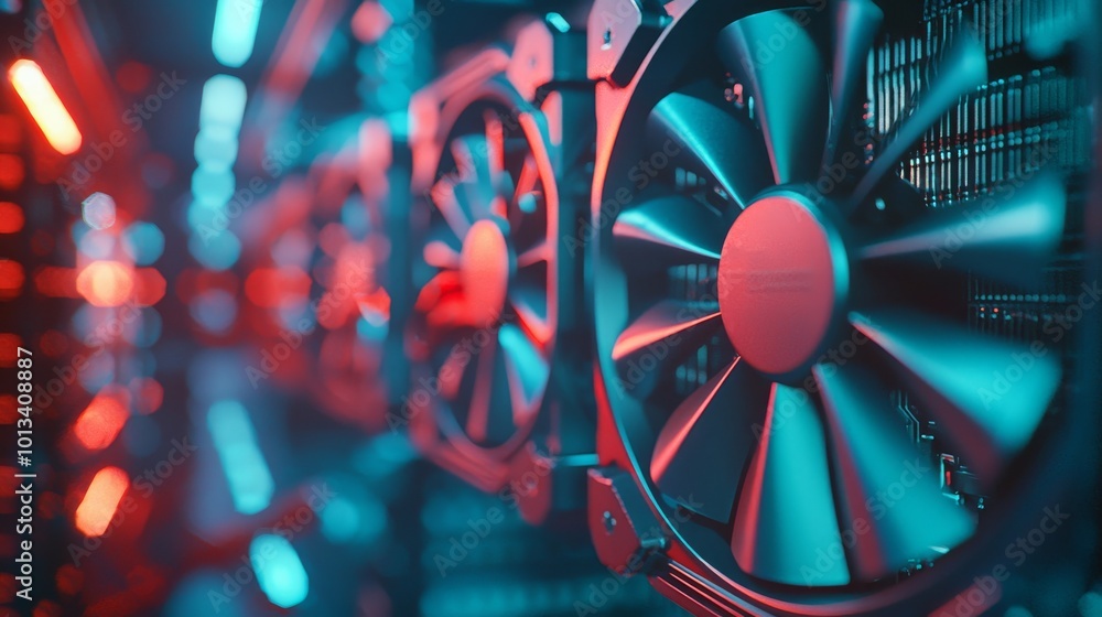 Red lights are flashing on the screen of a focused technician working ...