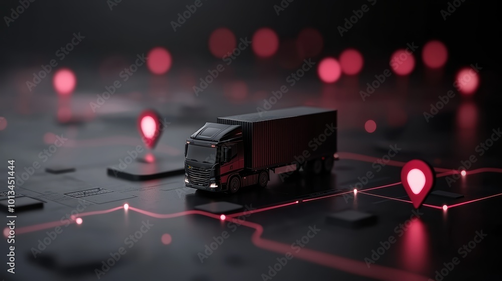 Navigating Logistics: Digital Map Showing Container Truck Route with ...