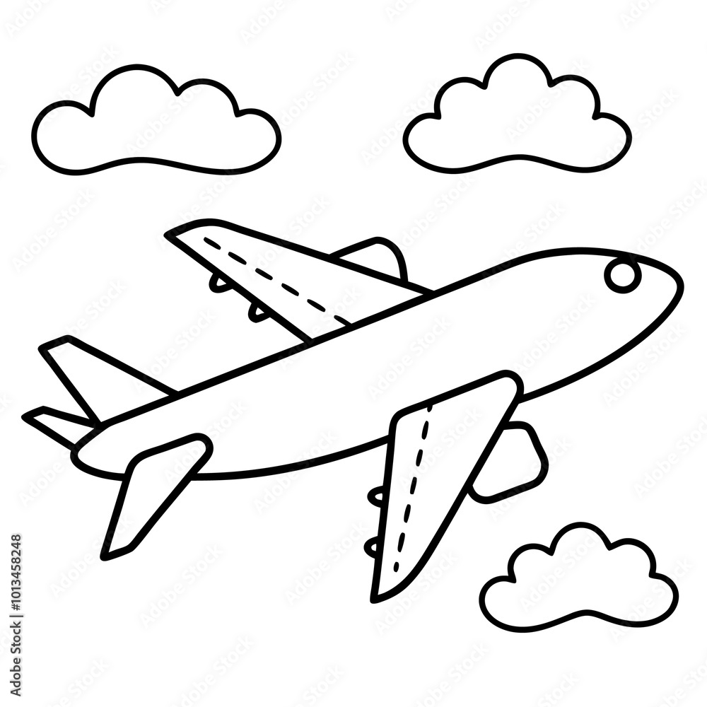 simple airplane on sky outline coloring book page line art drawing ...