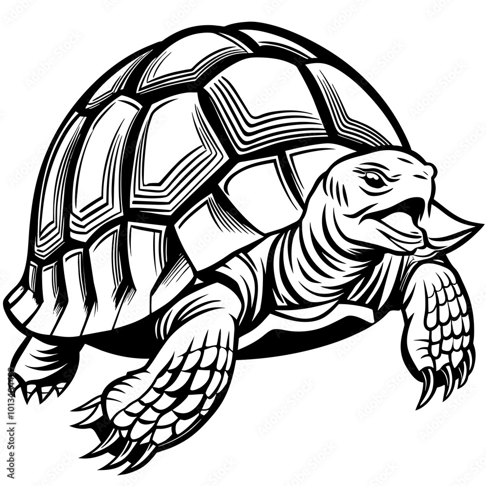 Turtle silhouette vector illustration with a detailed shell and hinged ...