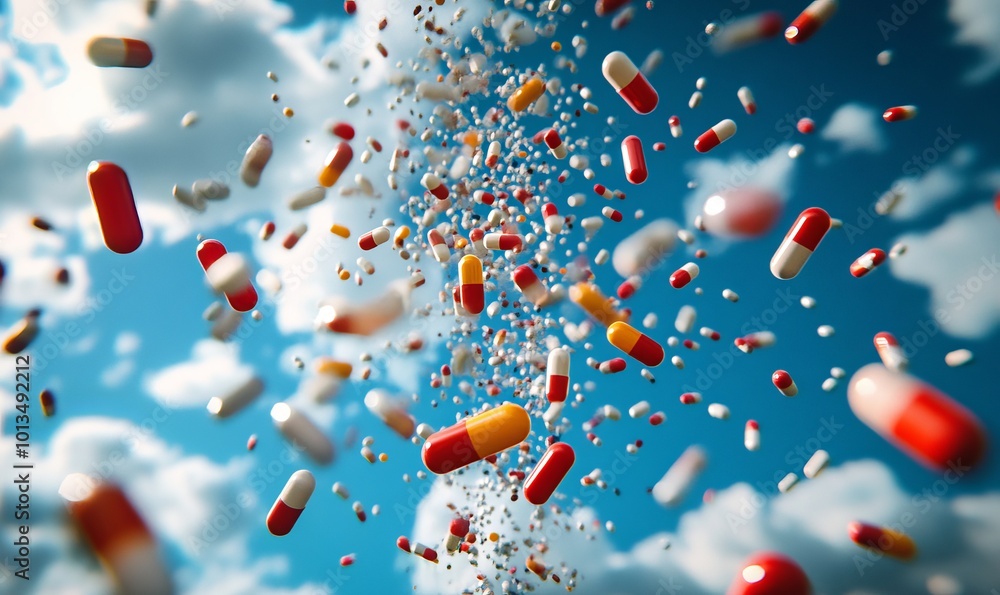 Capsules falling from the sky, symbolizing drug addiction and the ...