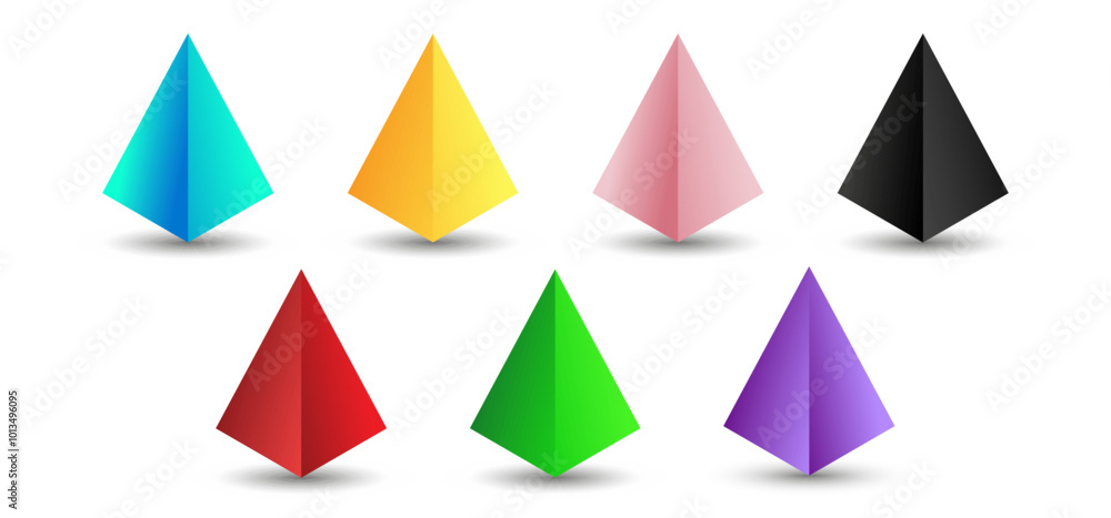 Set of vector square pyramids with gradients and shadow for game, icon ...