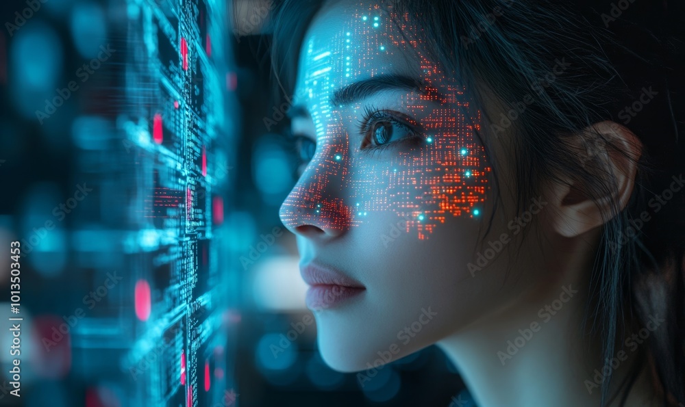 AI-powered image recognition technology, illustrating the creation of deep fake images and the ...