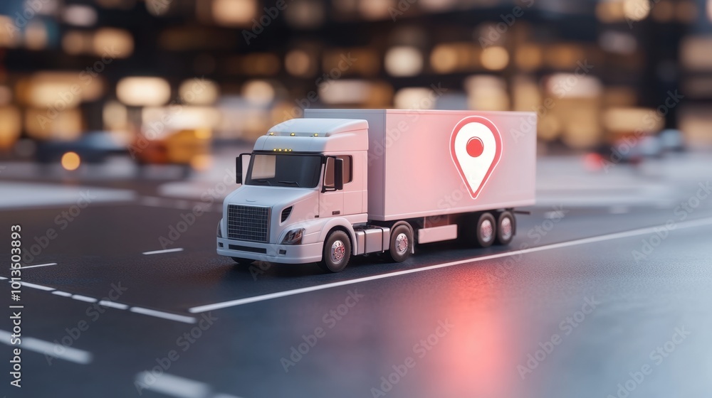 GPS tracking system showing a moving truck's location and route on a ...